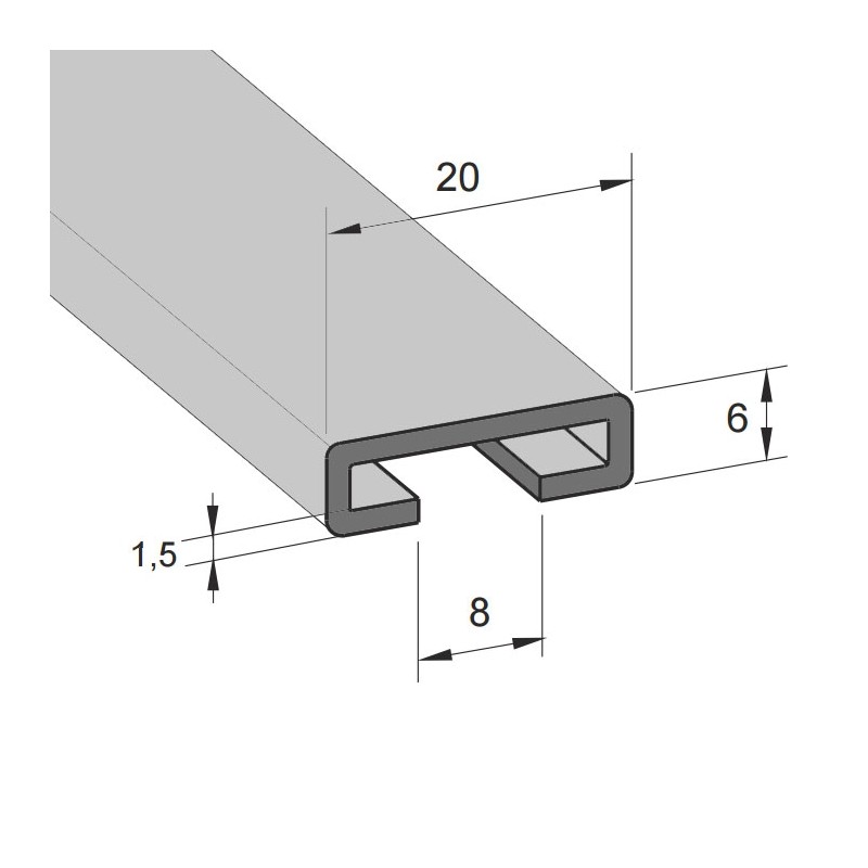 Aluminium C-skinne for Gummiprofil 20/17mm - 2,5m lengder